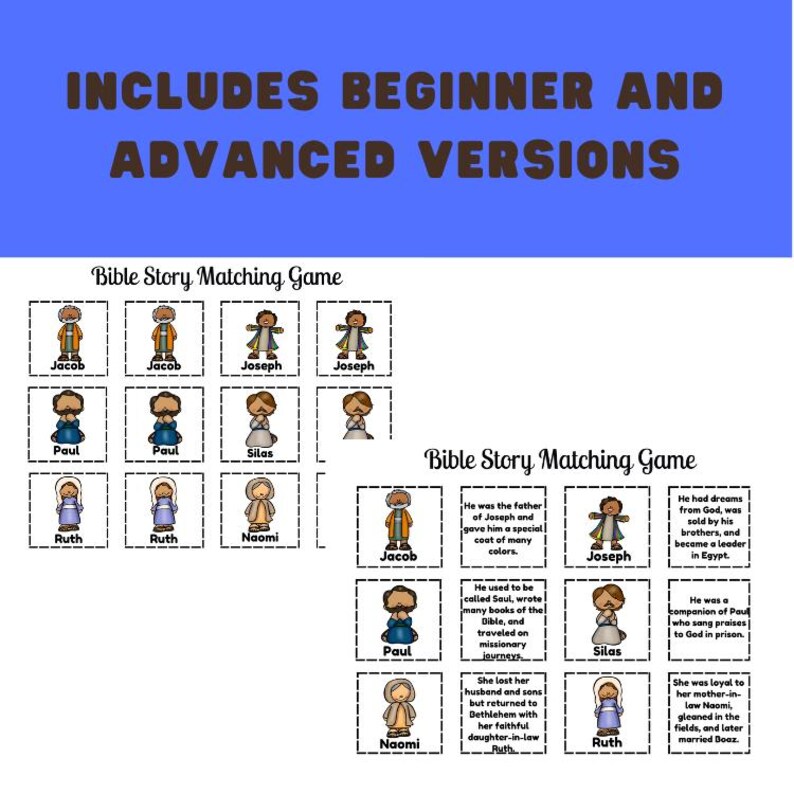 Bible Stories Matching Game for Kids – Fun Homeschool, Sunday School ...