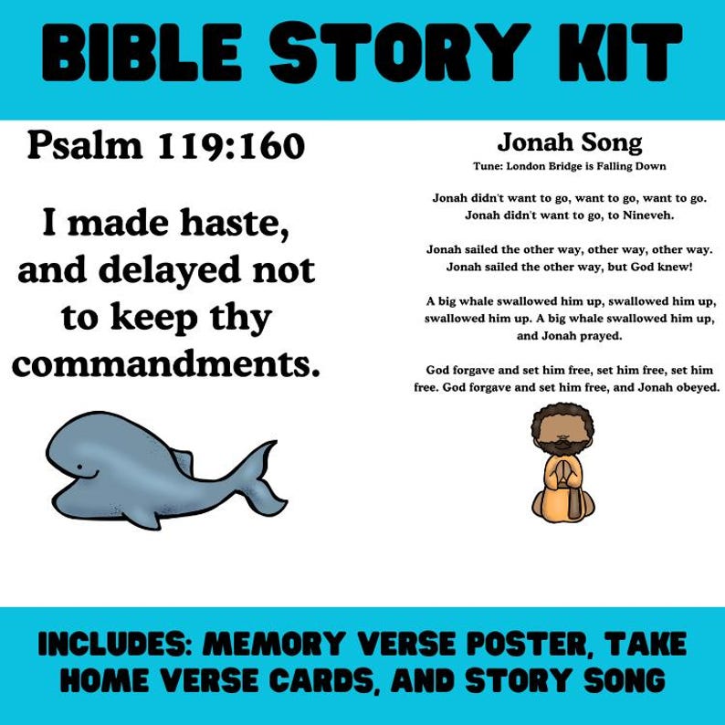 Jonah and the Whale Bible Story Kit for Kids | KJV Memory Verses, Bible ...