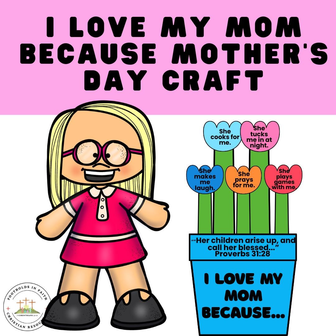 Mother's Day Flower Craft for Kids – Printable “I Love My Mom Because ...