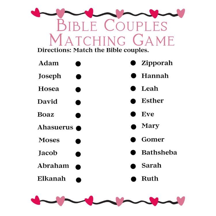 Bible Couples Matching Game- Couples Retreat, Valentine's Banquet ...