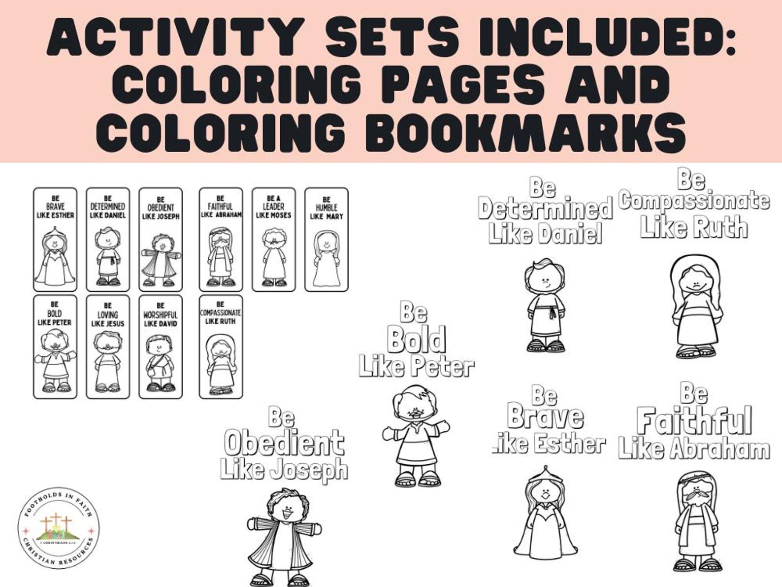 Bible Character Traits Bundle: Christian Posters, Flash Cards, Coloring ...