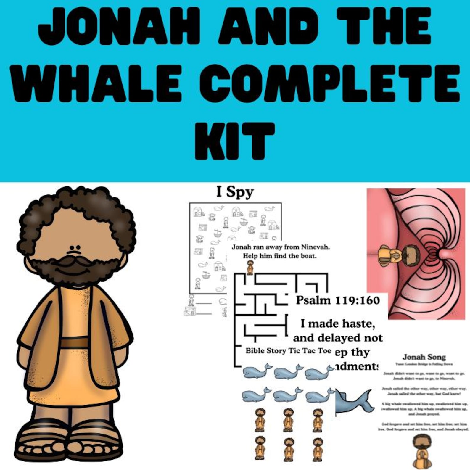 Jonah and the Whale Bible Story Kit for Kids | KJV Memory Verses, Bible ...