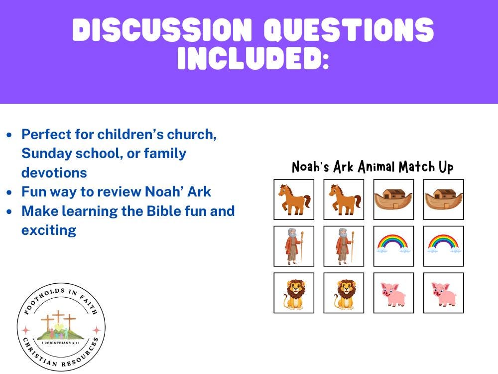 Noah's Ark Matching Game - Bible-themed Animal Match Game for Kids ...