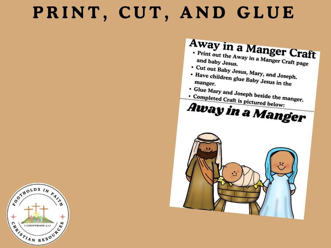 Away in a Manger Christmas Craft Kit for Kids - Printable Nativity ...