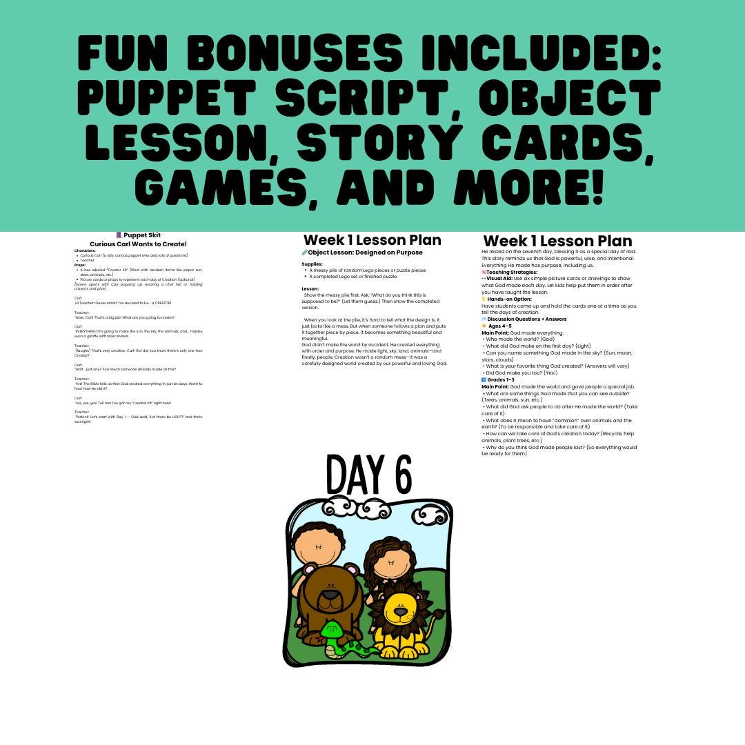 Creation Bible Lesson Printable: Genesis 1 Activities for Kids (PDF ...