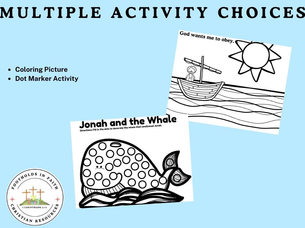 Jonah and the Whale Bible Story Activity Kit – Printable Crafts, Games ...