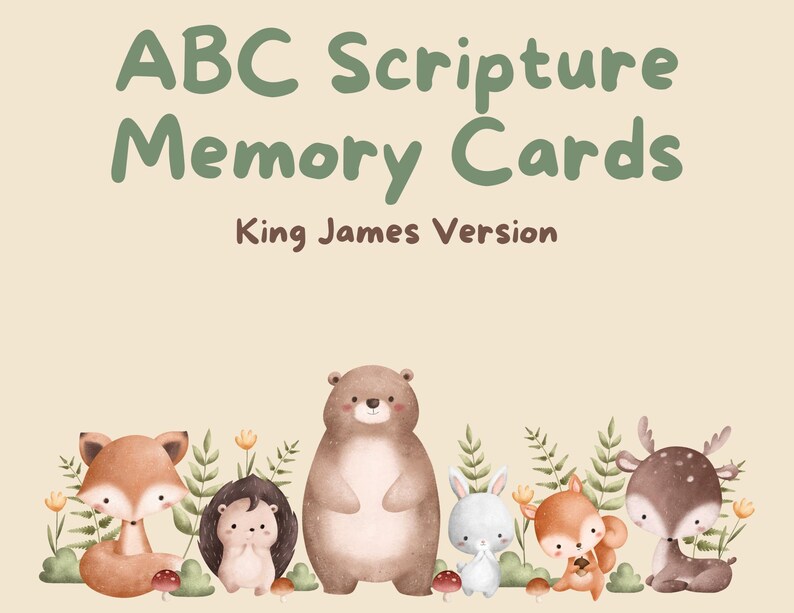 ABC Bible Verse Cards for Kids | Woodland Animal Theme | KJV Scripture ...