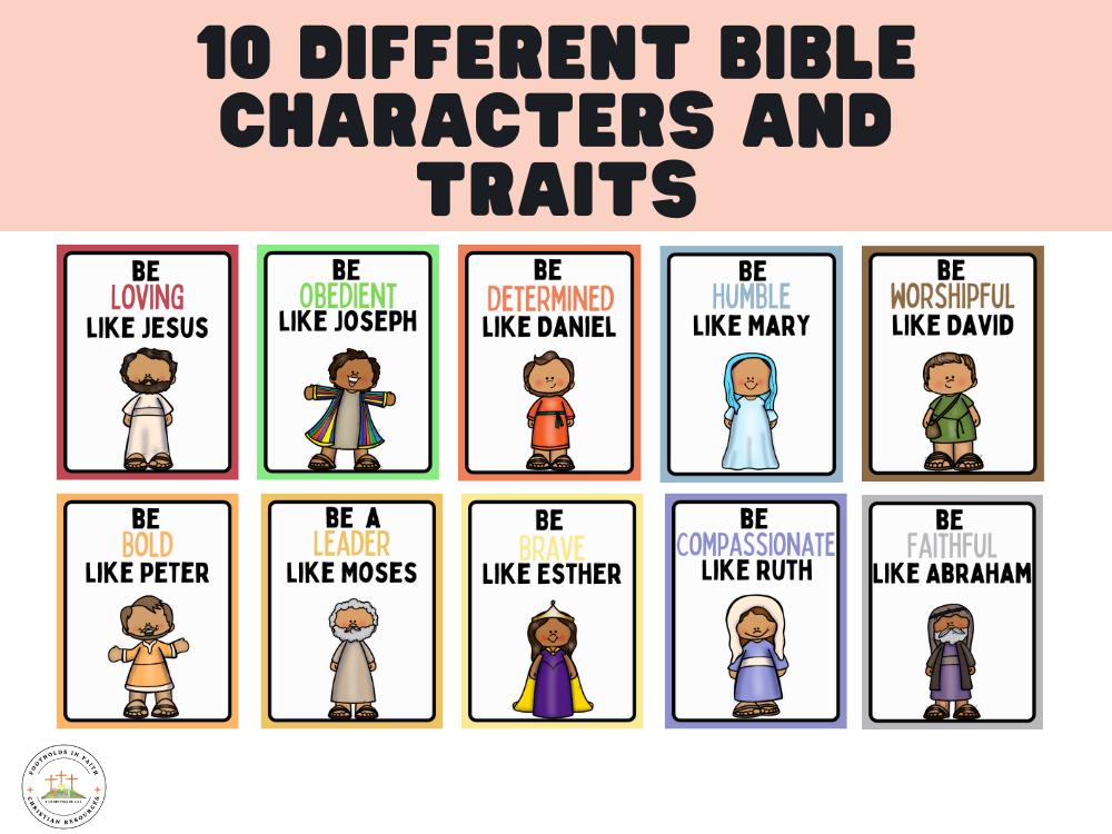 Bible Character Traits Bundle: Christian Posters, Flash Cards, Coloring ...