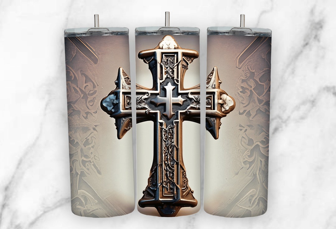 3D Metal Christian Cross Tumbler Wrap for 20 Oz Skinny Tumbler PNG ...