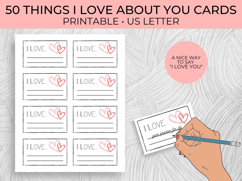 50 Things I Love About You Printable | Love Notes | Personalized ...