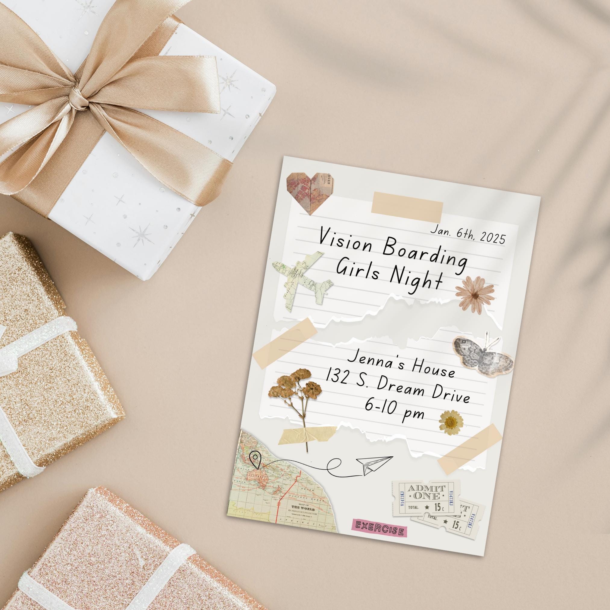 Vision Boarding Night Invitation Editable Canva Template Girls Night ...