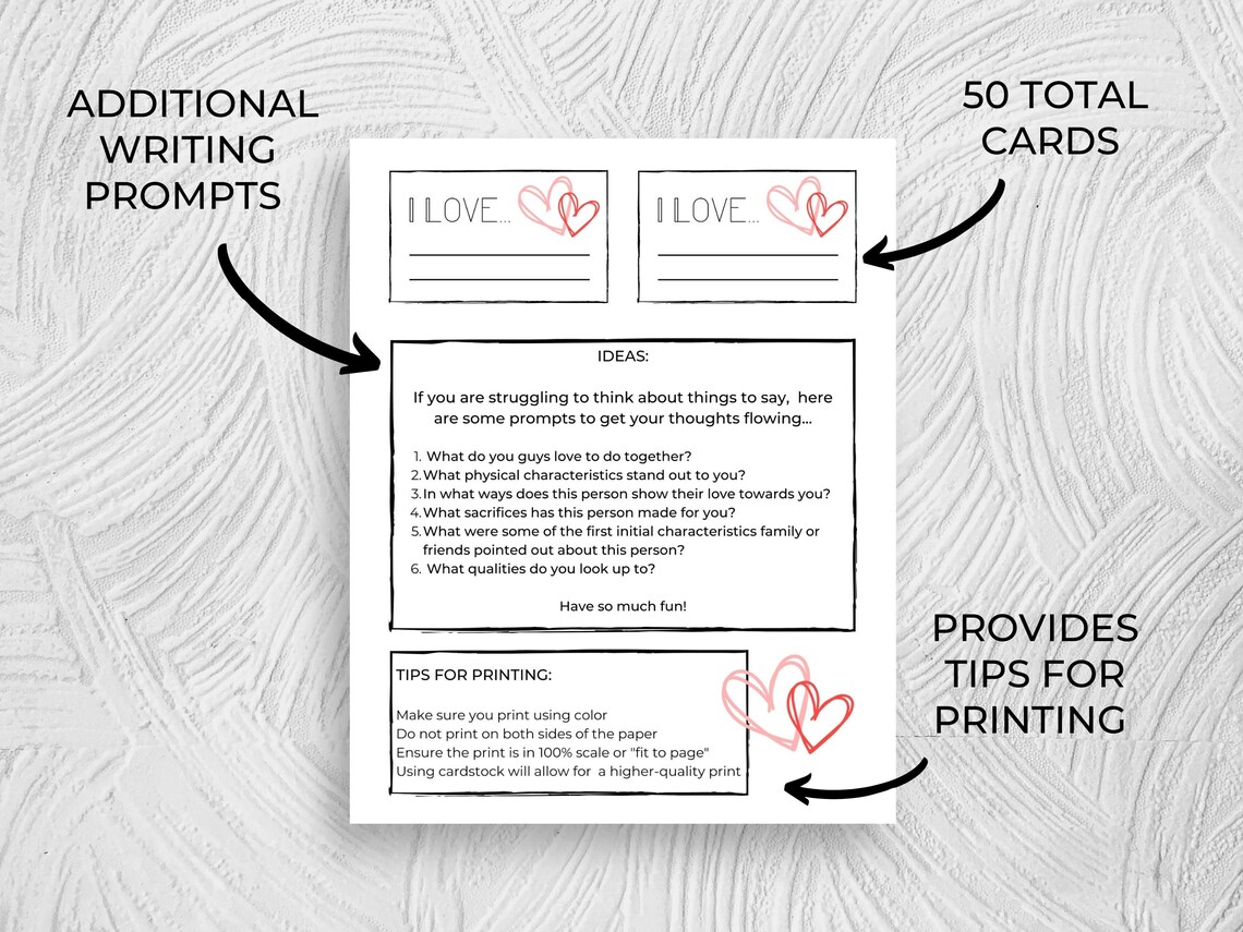 50 Things I Love About You Printable | Love Notes | Personalized ...