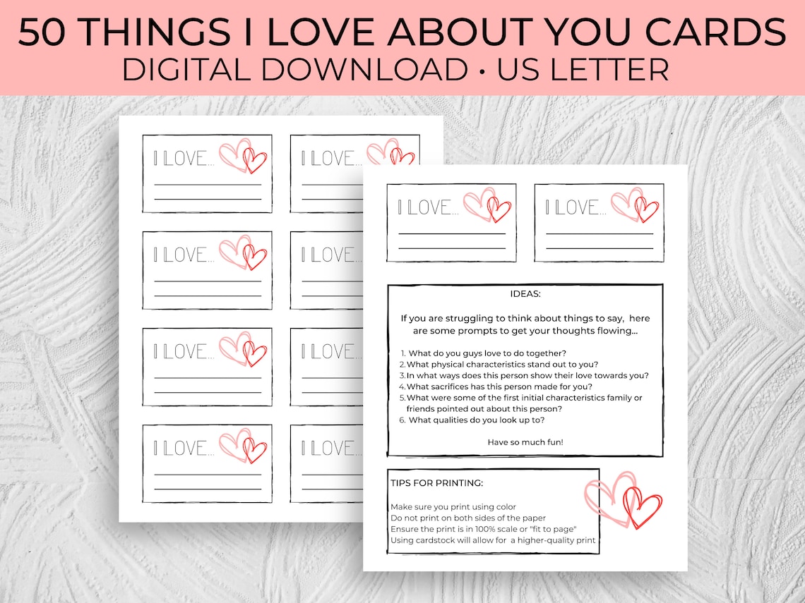 50 Things I Love About You Printable | Love Notes | Personalized ...