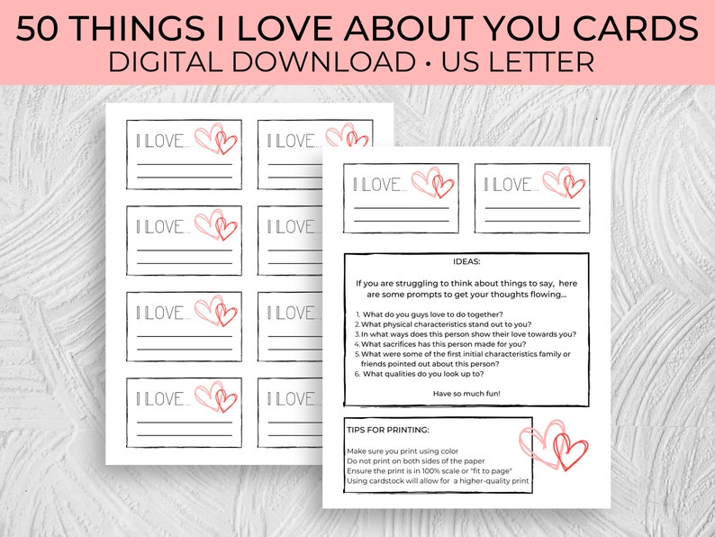 50 Things I Love About You Printable | Love Notes | Personalized ...