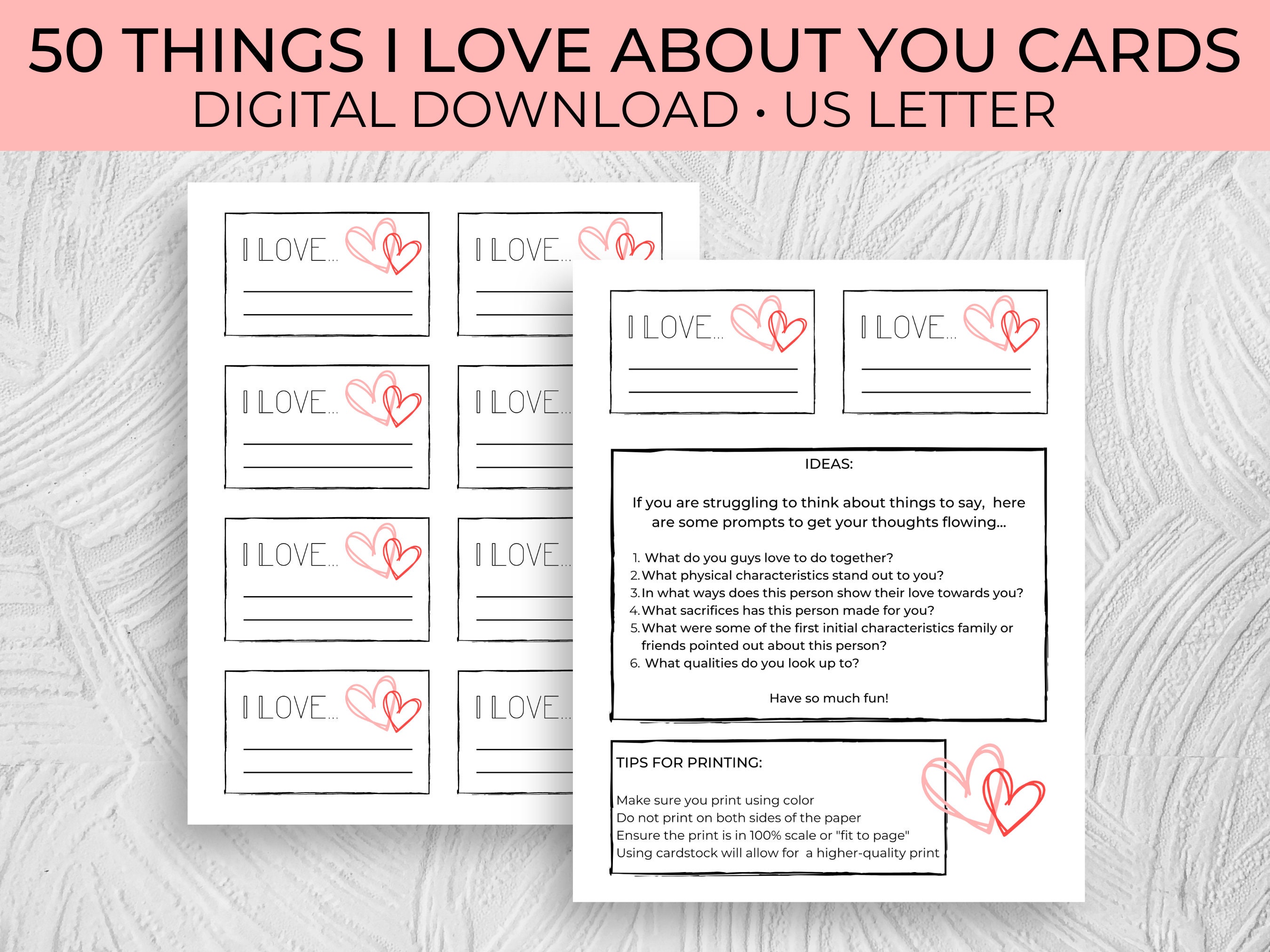 50 Things I Love About You Printable | Love Notes | Personalized ...