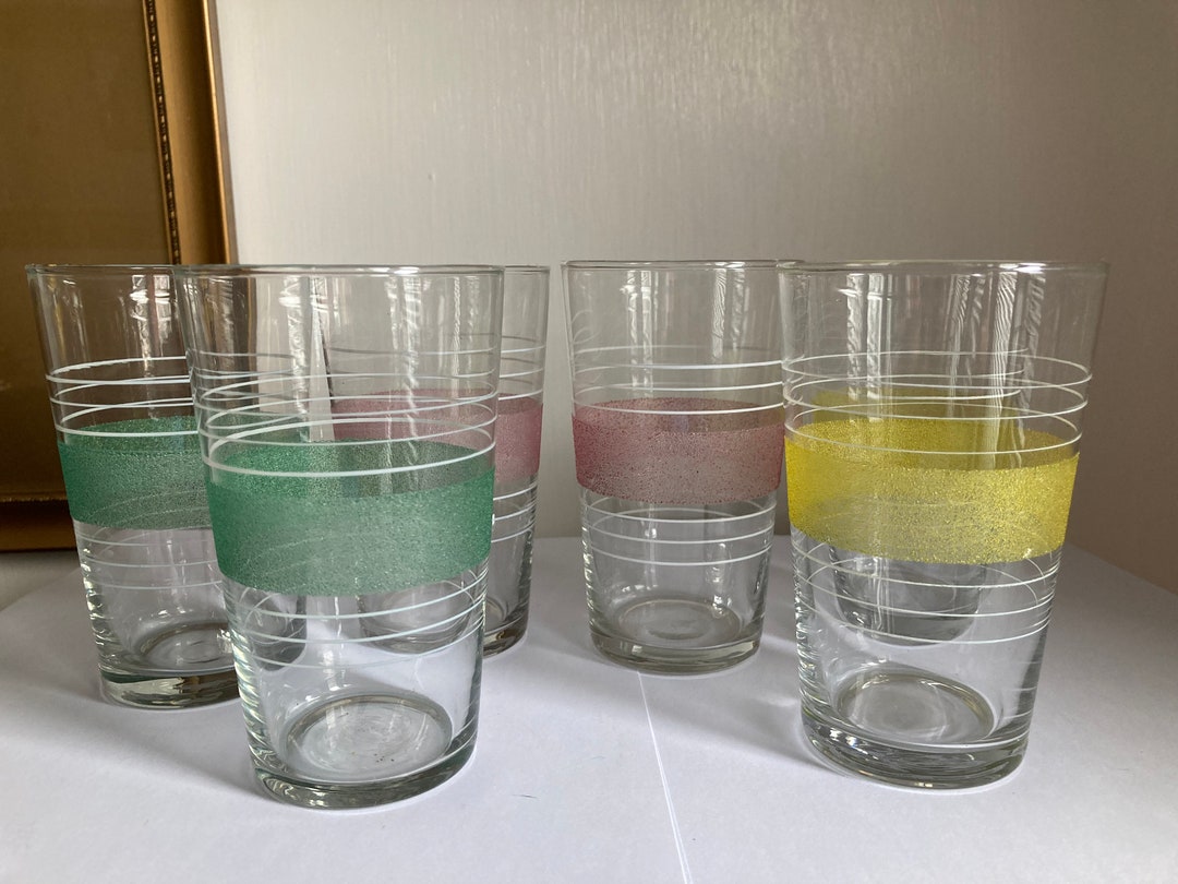 Stunning Vintage Set of 6 Retro Sugar Frosted Striped Beaker - Etsy