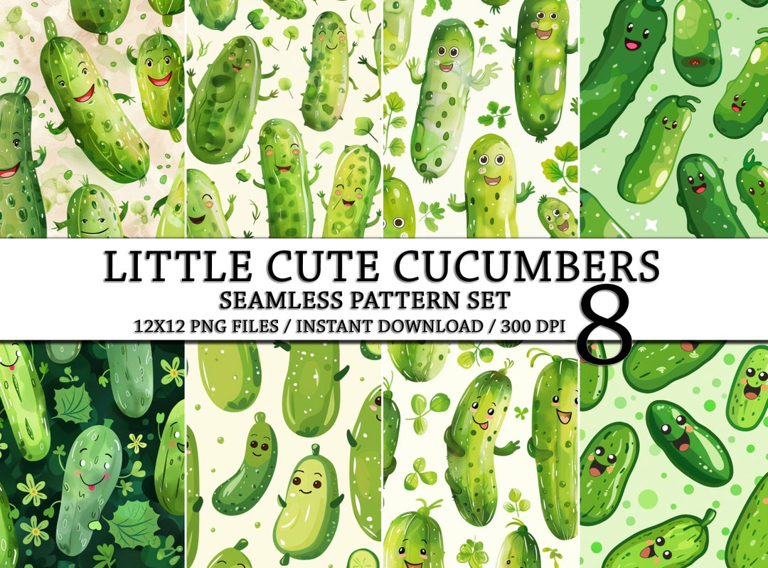 Little Cute Cucumbers Seamless Pattern, Digital Download Pattern Set ...