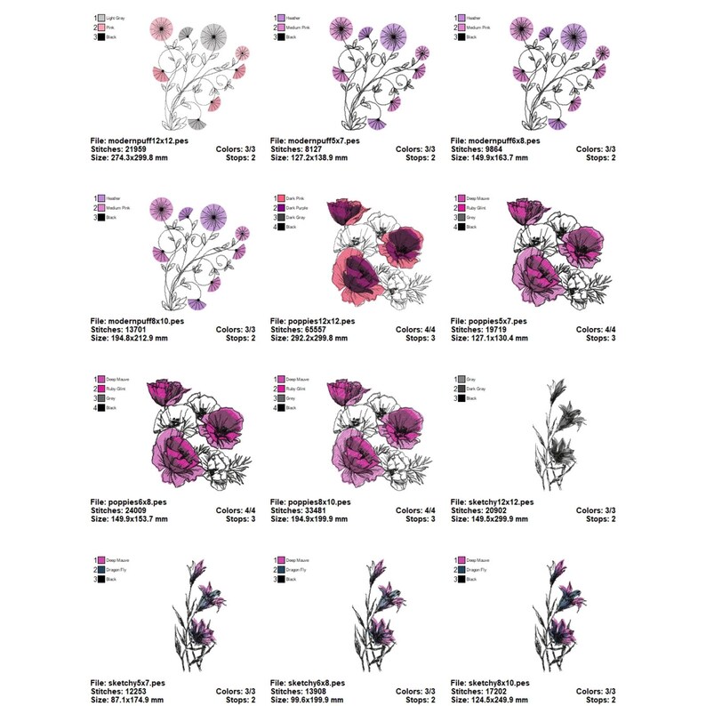 Floral Line Art Embroidery Design Bundle | Sketch Flowers Machine ...