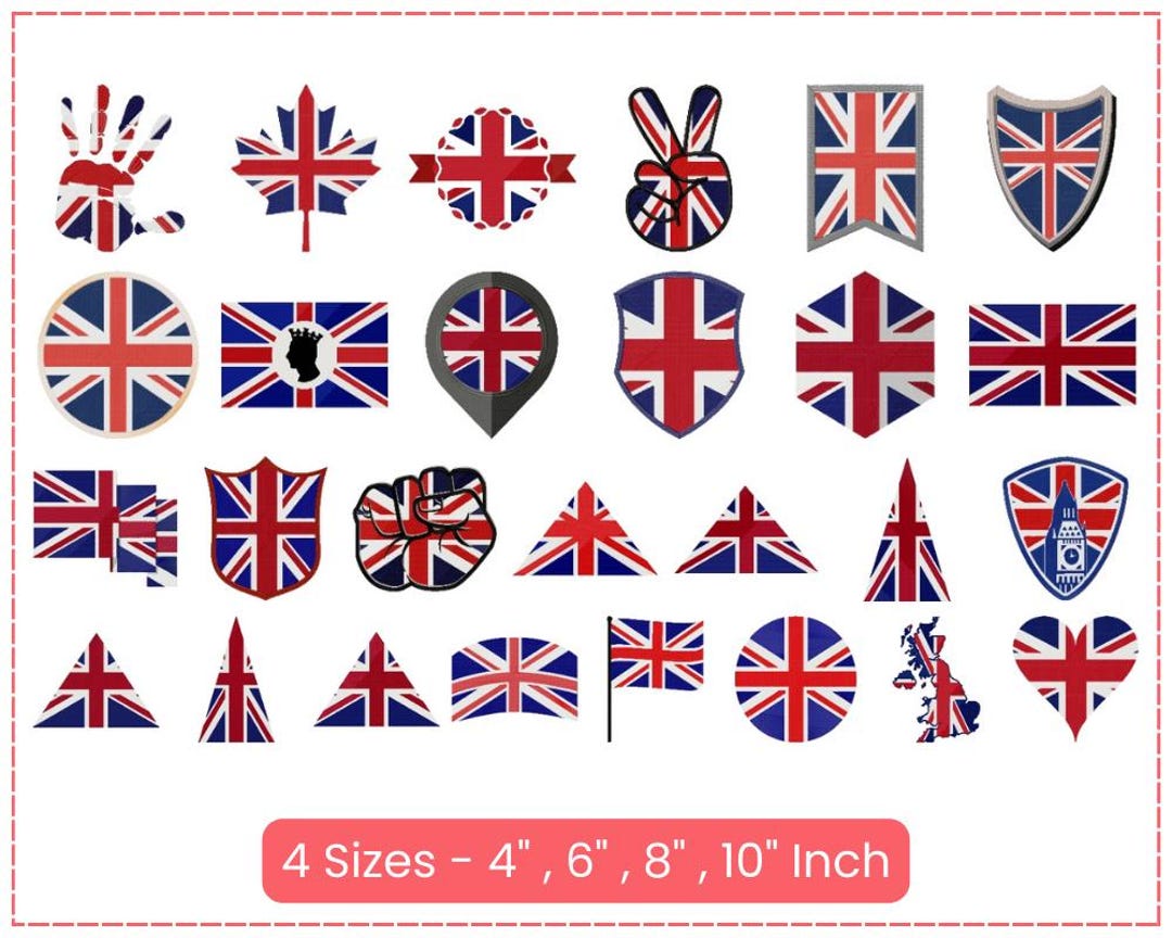 Union Jack Embroidery Design Bundle - UK Flag Appliqué Set | 4", 6", 8 ...
