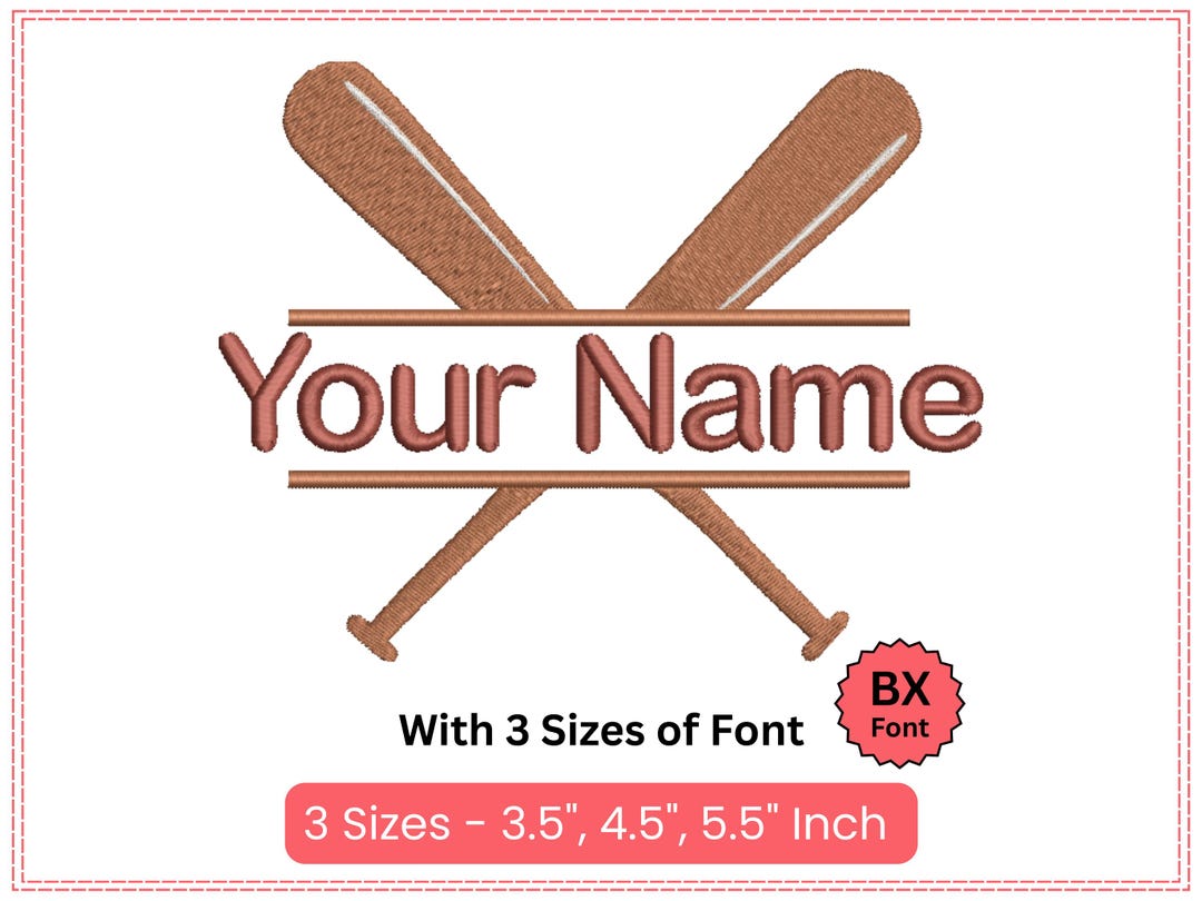 Baseball Bat Monogram Embroidery Design | Sports Machine Embroidery ...