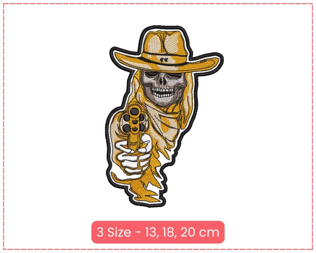 Cowboy Skull Patch Embroidery Design - Western Gunslinger Embroidered ...