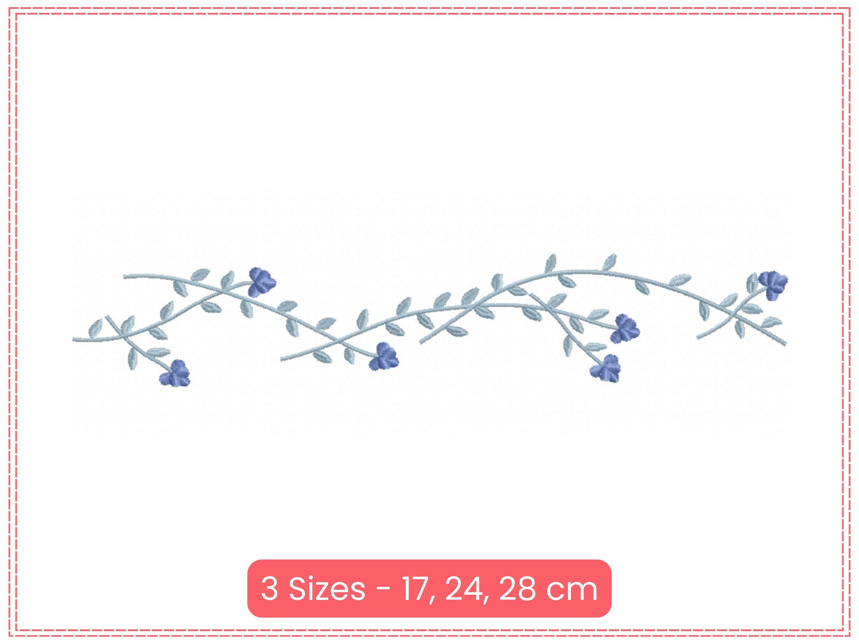Delicate Blue Flower Vine Border Embroidery Design – 3 Sizes Included ...