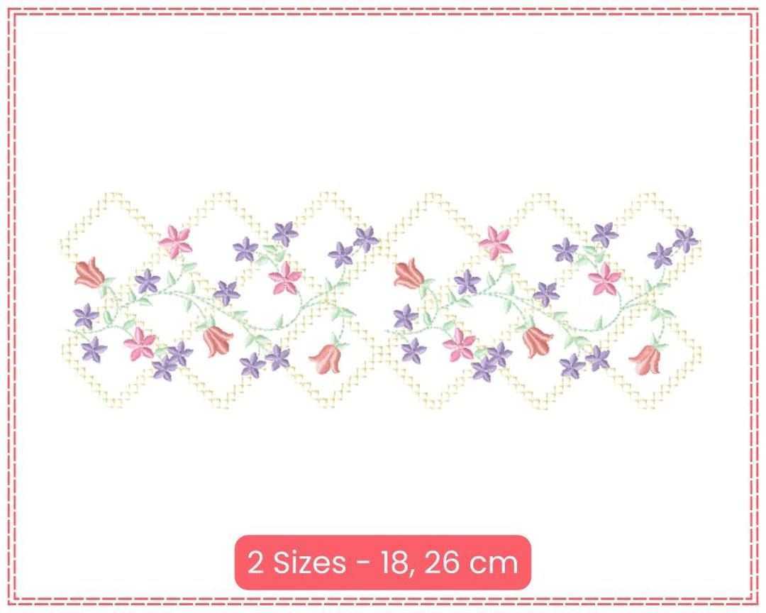 A Delicate Floral Border Embroidery Design - 2 Sizes (18, 26 Cm ...
