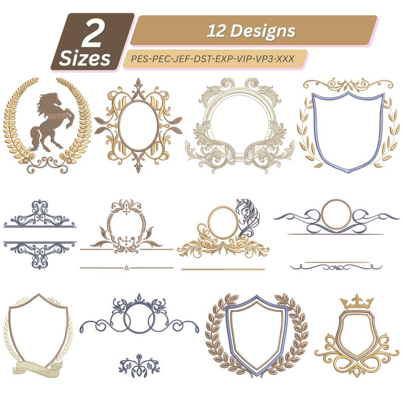 Baroque Heraldic Monogram Frame Machine Embroidery Design Bundle ...