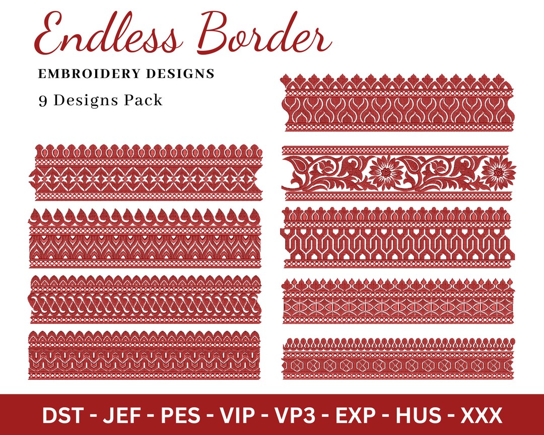 Iconic Single Color Royal Embroidery Border Designs - Endless - 1 Size ...
