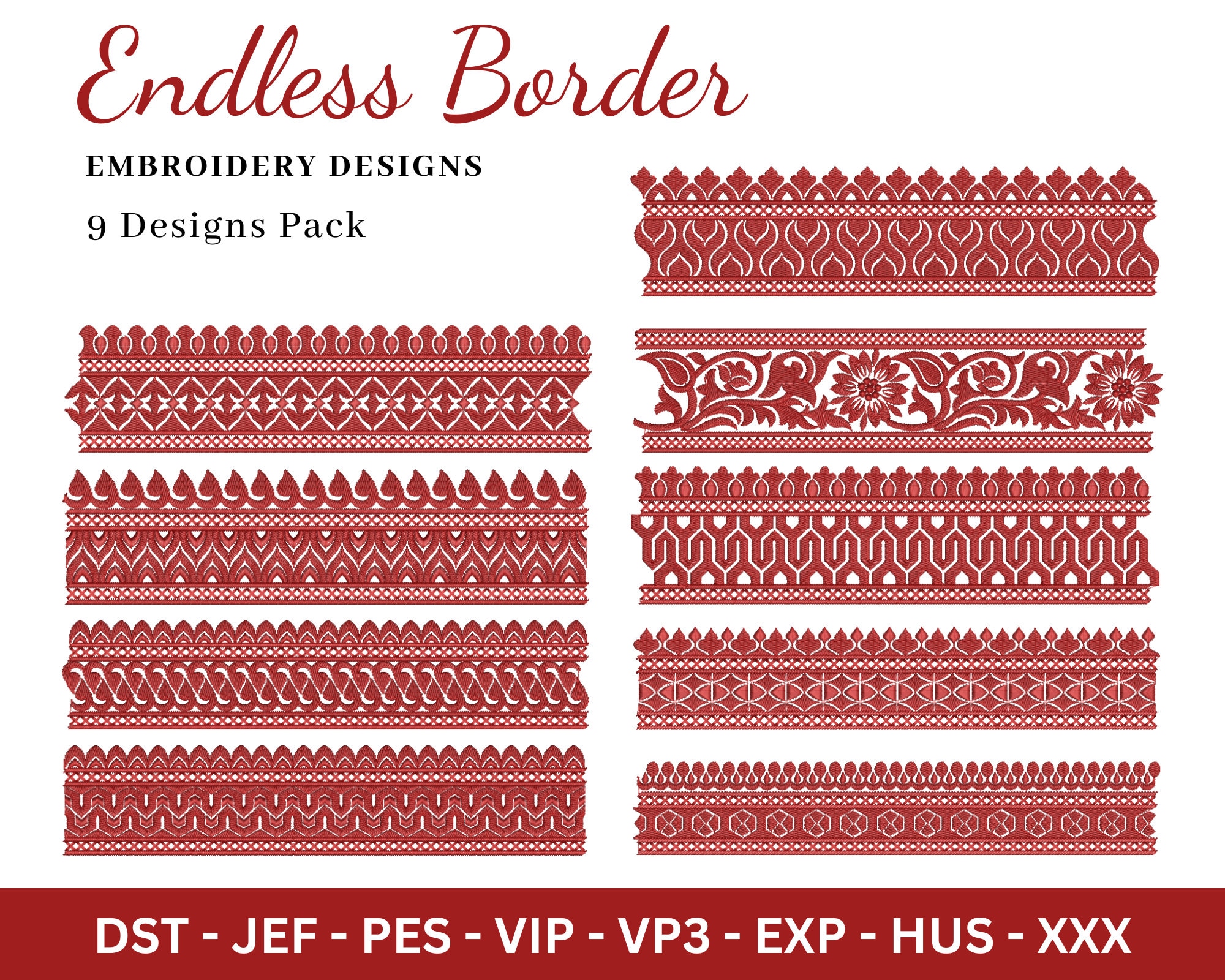 Iconic Single Color Royal Embroidery Border Designs - Endless - 1 Size ...