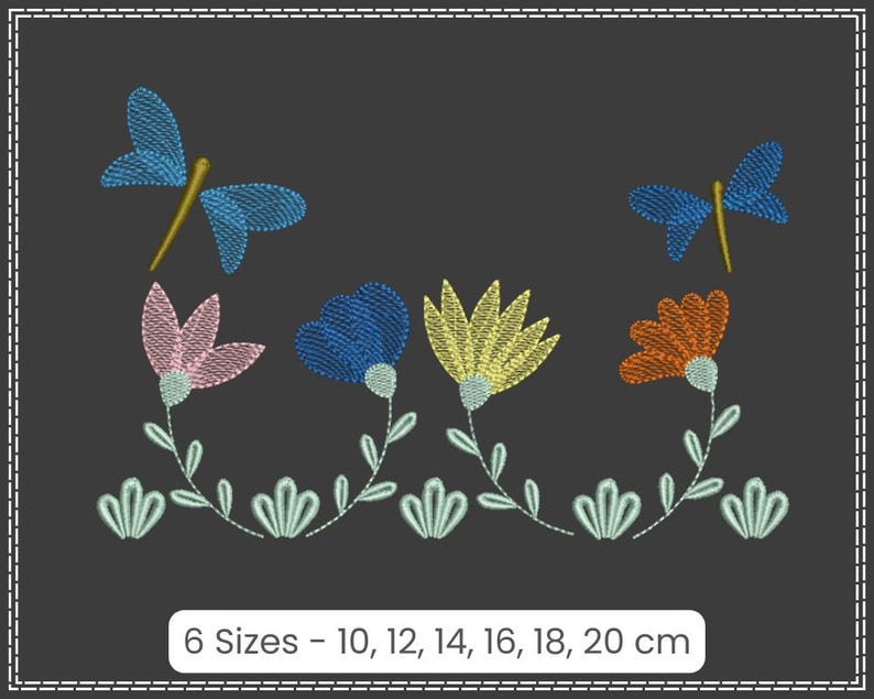 Dragonflies and Floral Border Embroidery Design - 6 Sizes (10, 12, 14 ...