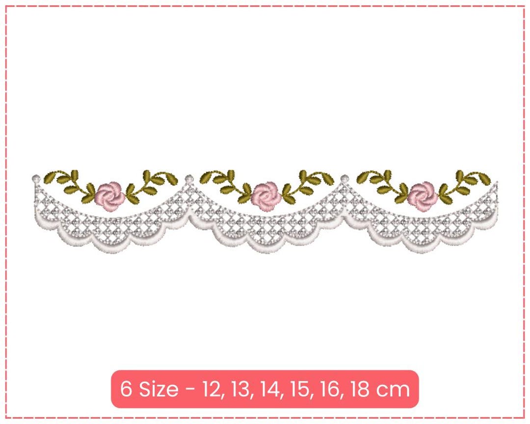 Floral Lace Border Embroidery Design – Rose Decorative Border in 6 ...