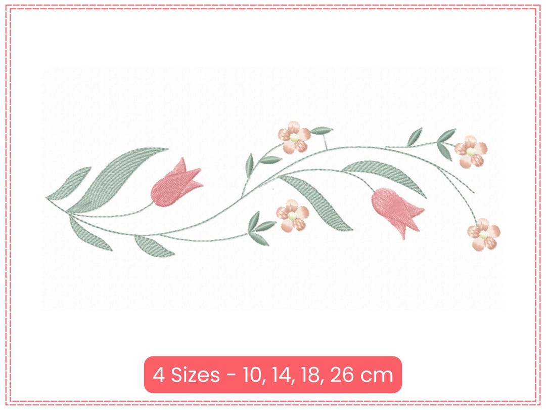 Floral Border Embroidery Design – Delicate Flowers and Leaves Machine ...