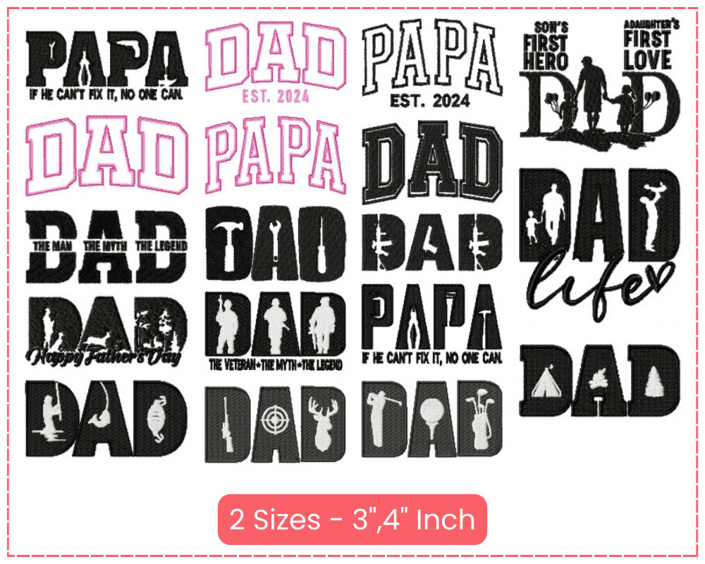 DAD, PAPA Monogram Embroidery Designs, 2 Sizes, Instant Download ...