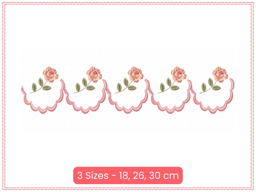 Repeating Rose Border Embroidery Design, Scalloped Edge Lace, Machine ...