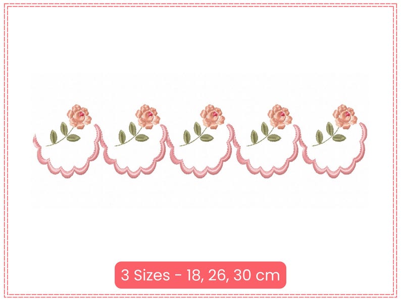 Repeating Rose Border Embroidery Design, Scalloped Edge Lace, Machine ...
