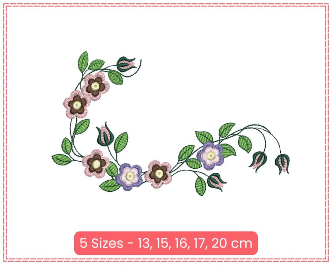 Floral Vine Embroidery Design – Elegant Machine Embroidery File for DIY ...
