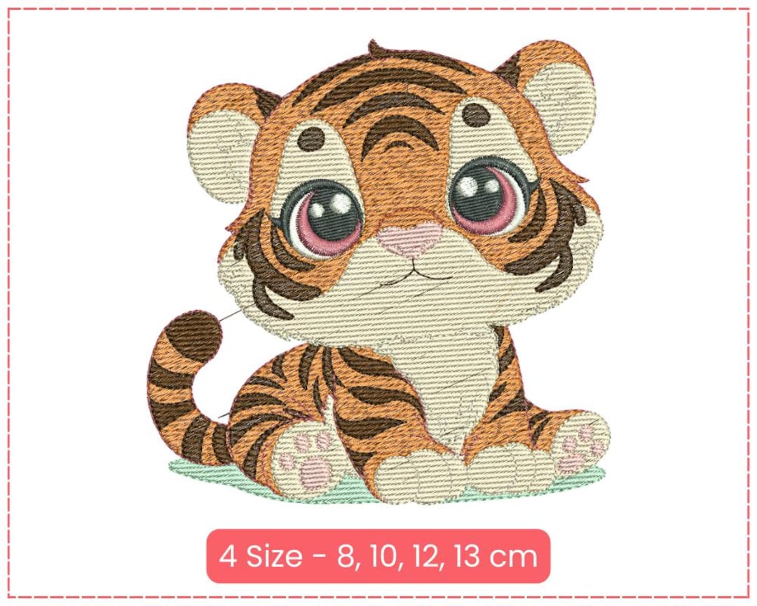 Seated Tiger With Soft Orange and Tan Fur Machine Embroidery Design, 4 ...