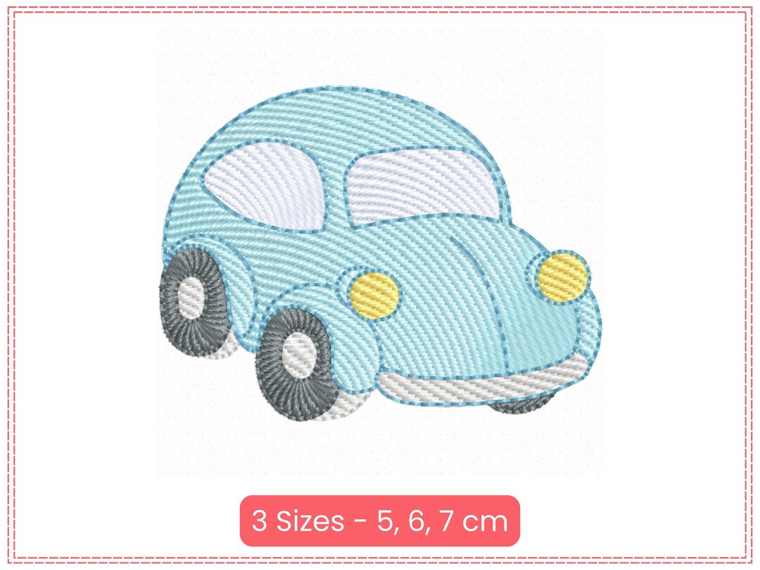 Mini Blue Car Embroidery Design – Digital Download in 3 Sizes (5, 6, 7 ...
