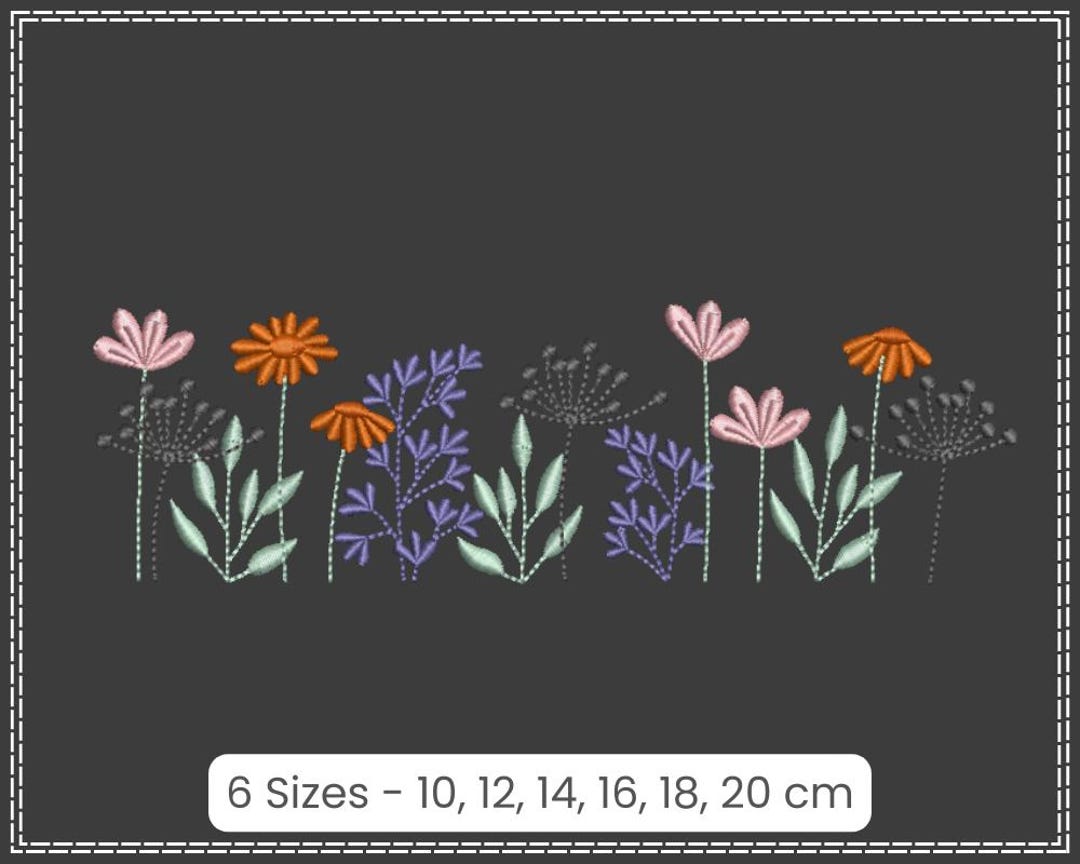 Elegant Flower Border Machine Embroidery Design, Whimsical Floral Line ...