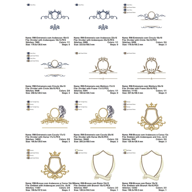 Baroque Heraldic Monogram Frame Machine Embroidery Design Bundle ...