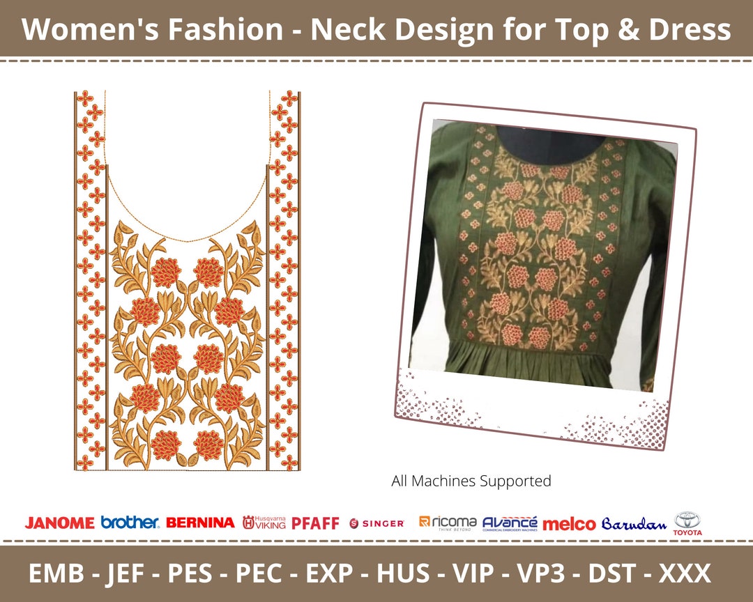 Neckline Machine Embroidery Designs Neck Embroidery Pattern & - Etsy