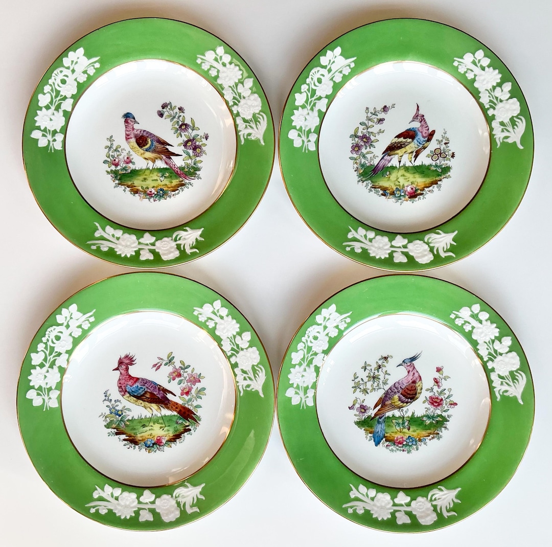 Spode Exotic Bird / Peacock / Pheasant Rim Luncheon Plates, 8.5 In ...
