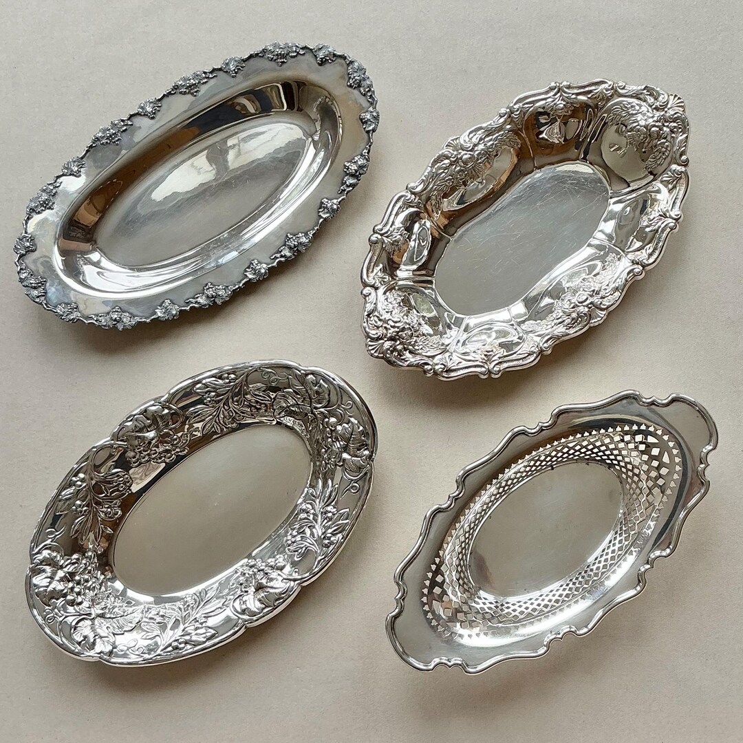 Silver Plated Oval Trays. Decorative Serving Dishes, Ornate Embossed ...