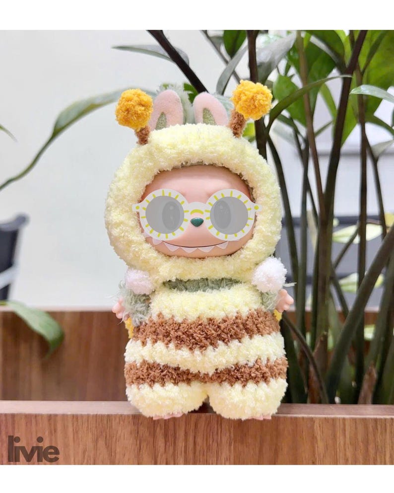 Crochet Yellow Bee Labubu Outfit: Handmade Labubu Clothes, Cute Flower ...
