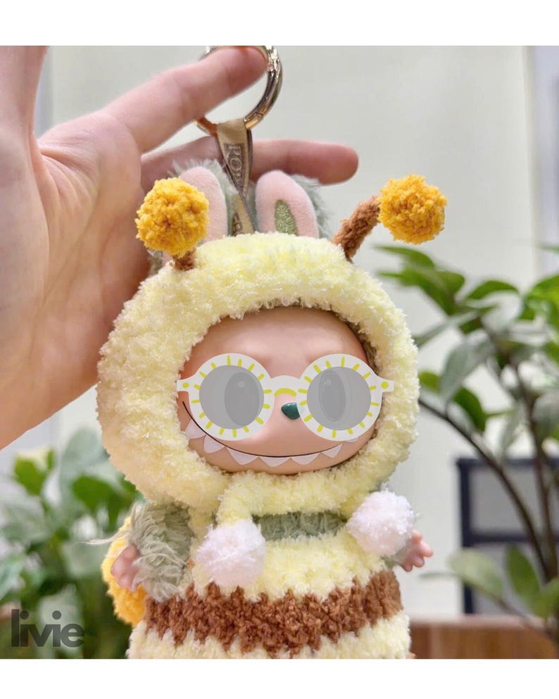 Crochet Yellow Bee Labubu Outfit: Handmade Labubu Clothes, Cute Flower ...