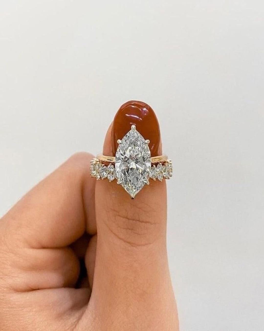 4 CT Vintage Marquise Engagement Ring Set 14K Rose Gold Moissanite Ring ...