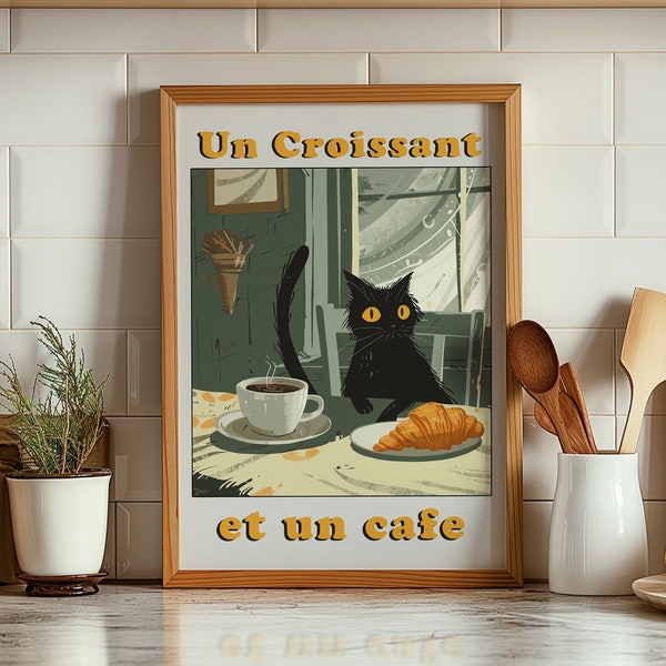 Cat Croissant Poster - Etsy