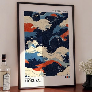 Hokusai Style the Great Wave Poster, Japandi Wall Art, Hokusai Print ...