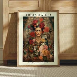 Frida Kahlo Floral Portrait Poster, Mexican Art Print With Quote ...